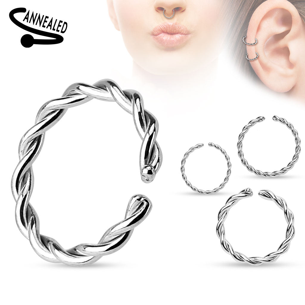 Braided 316L Surgical Steel Annealed Split Ring Hoop in Various Sizes ...